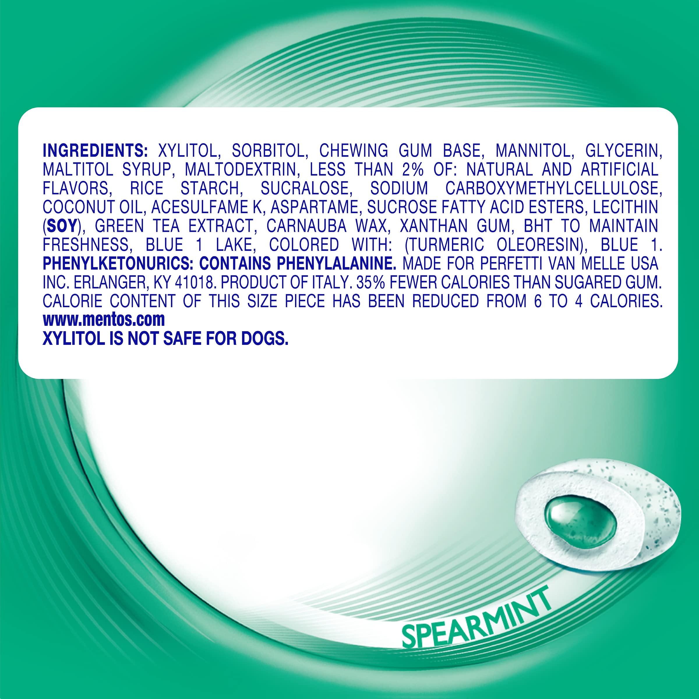 Mentos Pure Fresh Sugar-Free Chewing Gum with Xylitol, Spearmint, 50 Piece Bottle (Bulk Pack of 4)