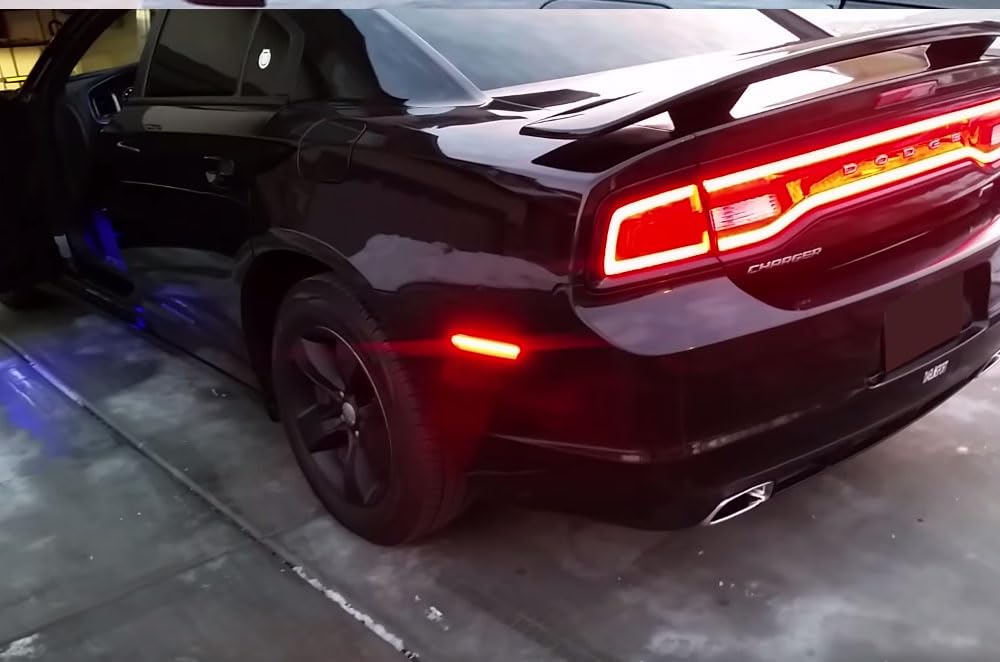 iJDMTOY 75-090-Smoked-Red Smoked Lens Red Full LED Rear Side Marker Light Kit for Dodge 2008-14 Challenger & 2011-14 Charger, Powered by 36 LED Diodes, Replace OEM Back Sidemarker Lamps