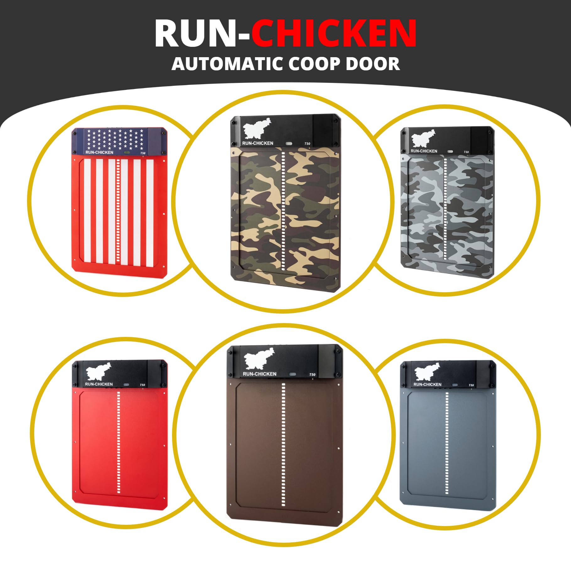 RUN-CHICKEN Door (Gray) Automatic Chicken Coop Door, Programmable with App, Battery Operated, Evening and Morning Delay, Aluminum Door, Electric Chicken Run Door, Model T50