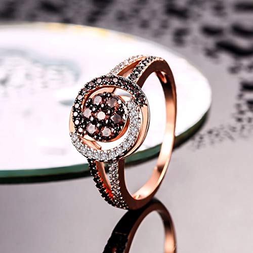 JIANGYUE Rose Gold Ring Round Chocolate Ring Cubic Zirconia Fake Wedding Engagement Rings for Women Jewelry Size 6