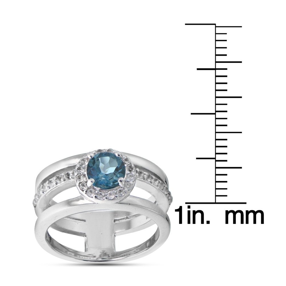 Ice Gems Sterling Silver London Blue Topaz and White Topaz Three Row Halo Ring, Size 10
