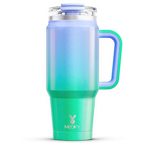 Meoky 32 oz Tumbler with Handle, Insulated Tumbler with Lid and Straw, Stainless Steel Travel Mug, Keeps Cold for 24 Hours, 100% Leak Proof, Fits in Car Cup Holder (Fairyland)
