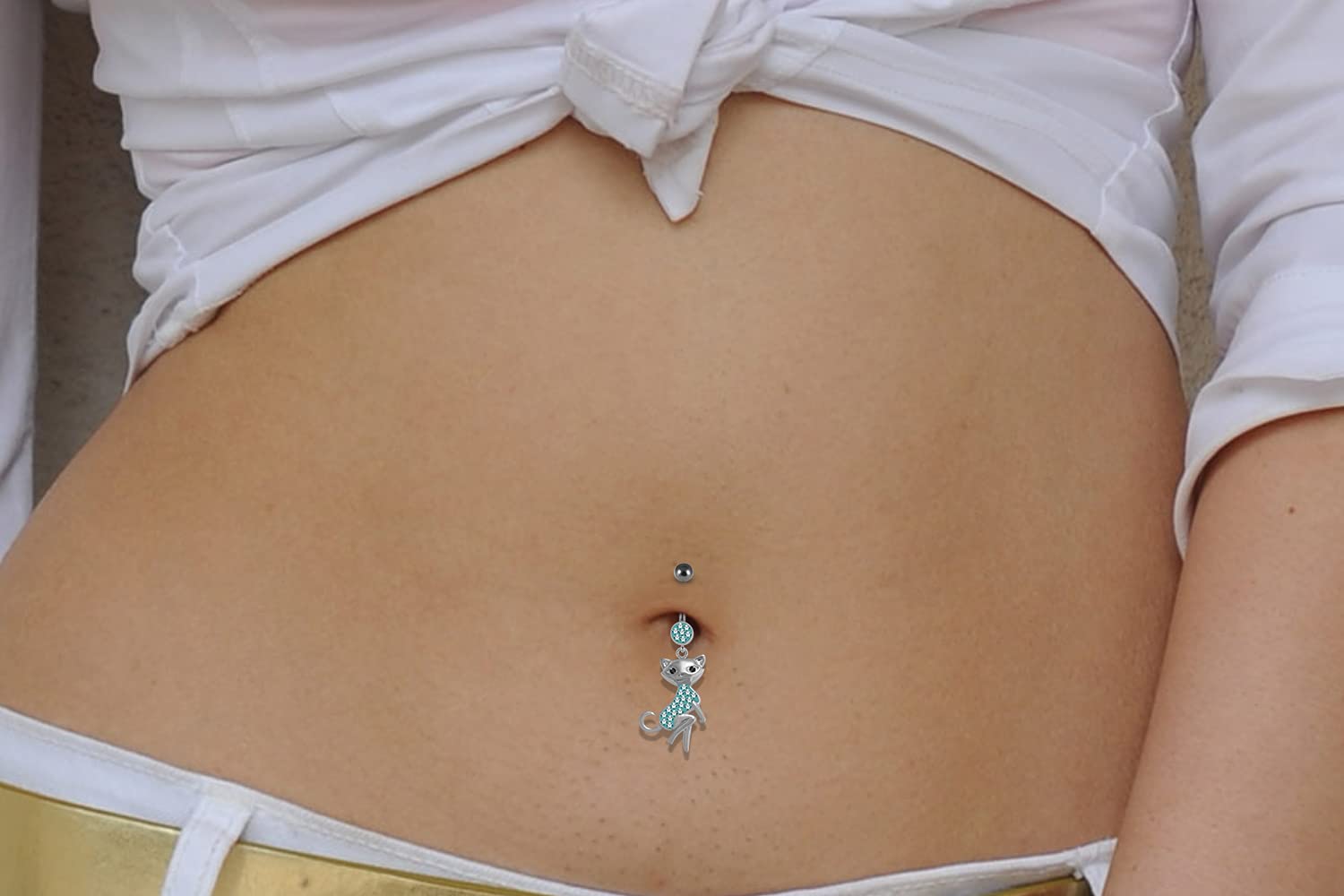 Lavender Multi Crystal Stone Sexy Cat Dangling Design 925 Sterling Silver Belly Button Piercing Ring Jewelry