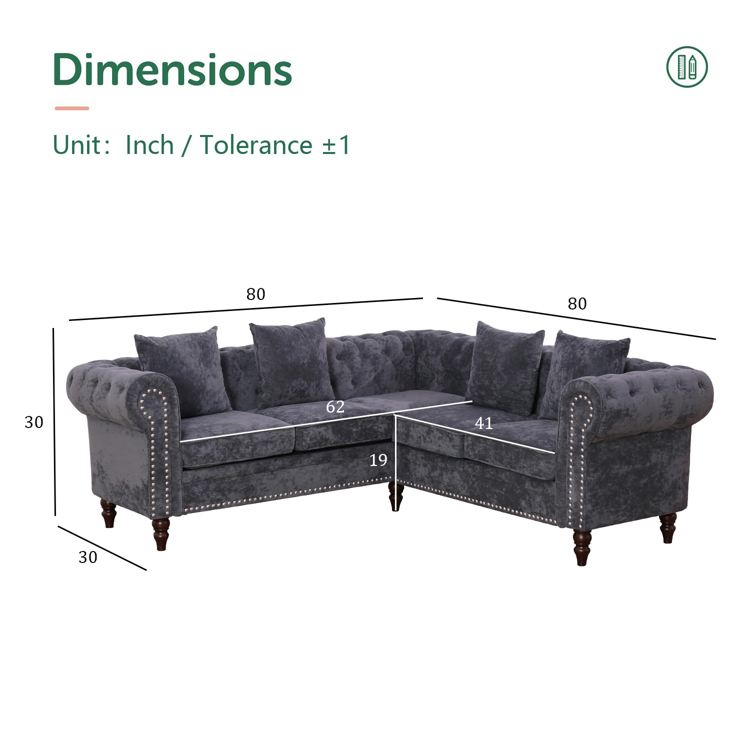 SIENWIEY Chesterfield Sectional Sofa,Deep 80 Inch Luxurious L Shaped Couch Button Tufted Velvet Sofa/Upholstered Rolled Arm with Rivets/Chesterfield Settee Modern 5 Seater Sofa for Living Room,Black