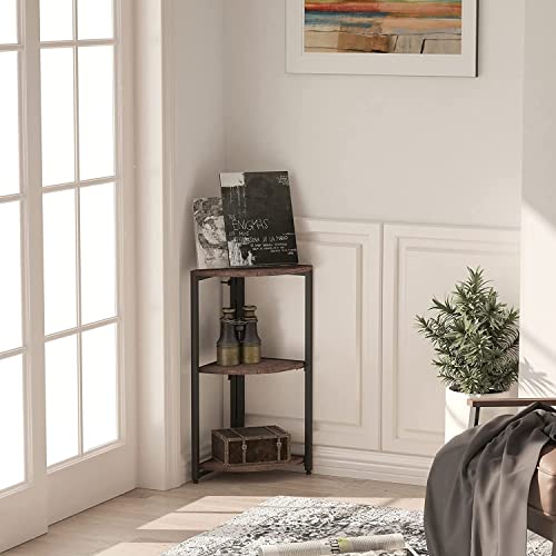 XRESLUCO Corner Shelf, 3-Tier Corner Bookshelf, 12 x 12 x 28.5 Inches Corner Shelf Stand for Living Room, Bedroom and Home Office, Easy to Assemble, Rustic Brown
