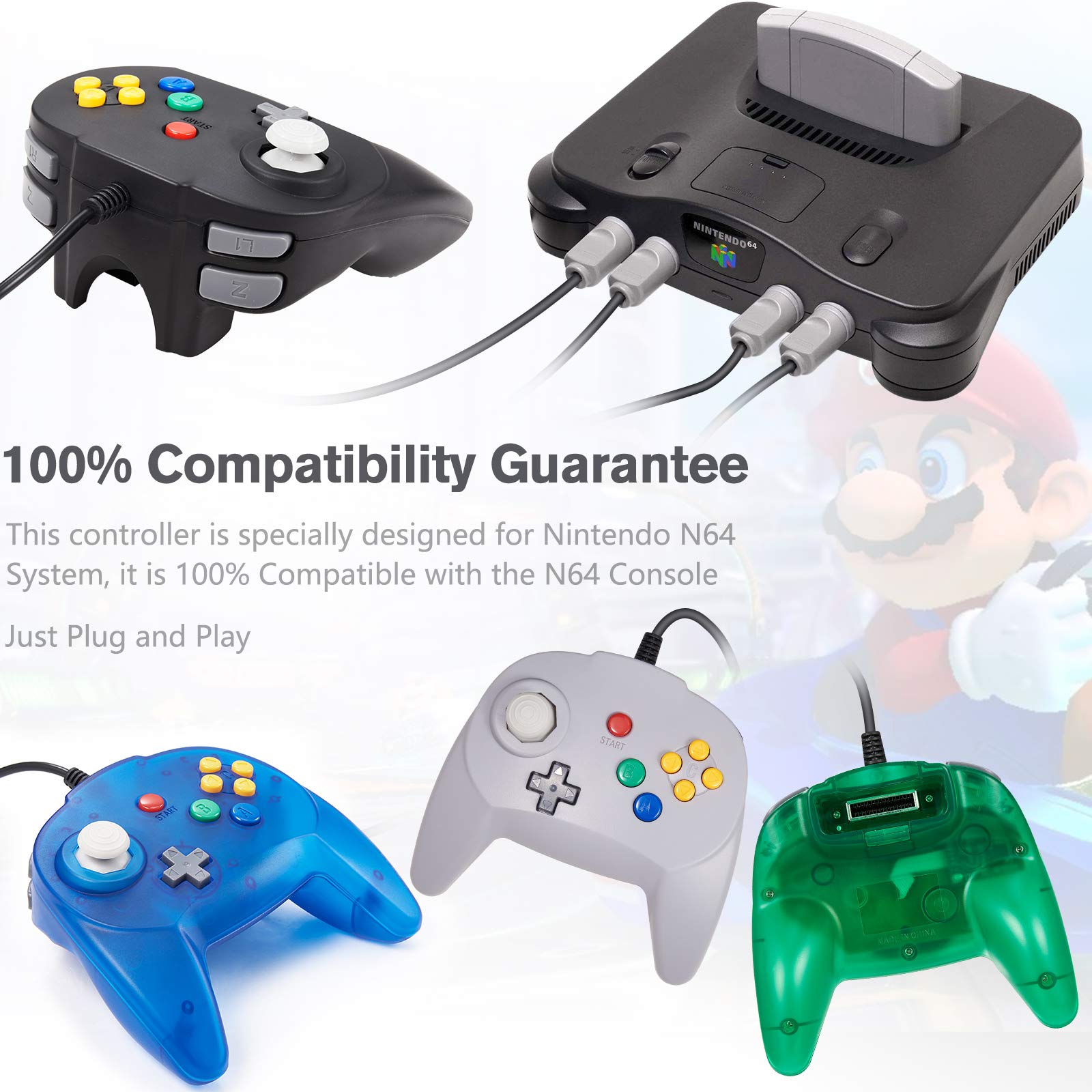 iNNEXT [New Version] 2 Pack for N64 Controller, Game pad Joystick for 64 - Plug & Play (Non PC USB Version) (Joystick from Japan) Black/Grey