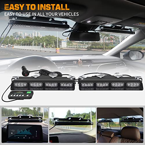 XRIDONSEN Amber Green Emergency Dash Strobe Lights Safety Flashing Warning Hazard Interior Front/Rear Windshield Deck Split Light Bar w/Digital Display Controller for Construction Vehicles Trucks