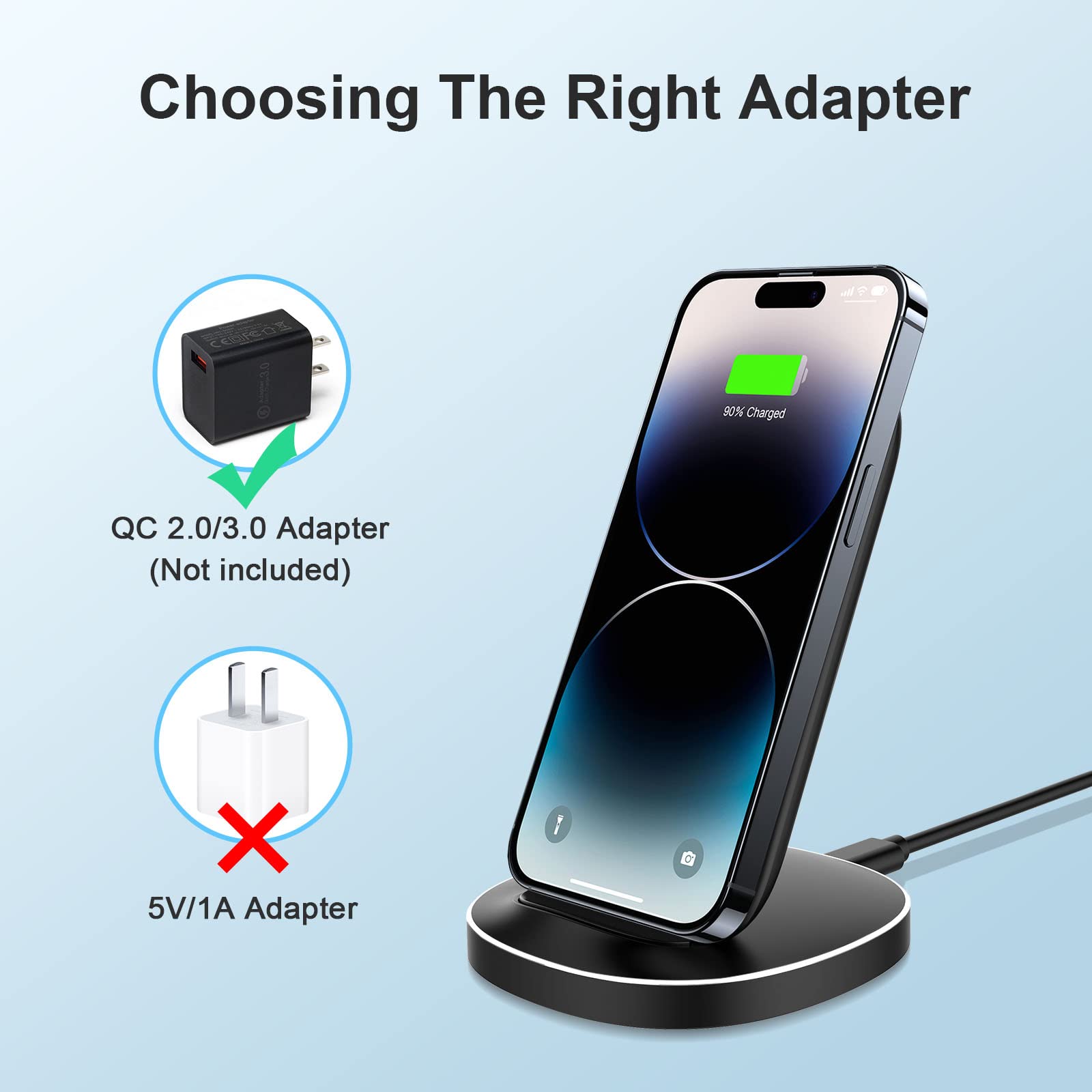 KKM Wireless Charger 2 Pack, 15W Fast Wireless Charging Stand Compatible with iPhone 14 Pro/14 Pro Max/14/14 Plus/iPhone 13/13 Pro Max/13 Mini/12/11/XS Max/8, Samsung Galaxy S20 FE/S21 Ultra/Note 20