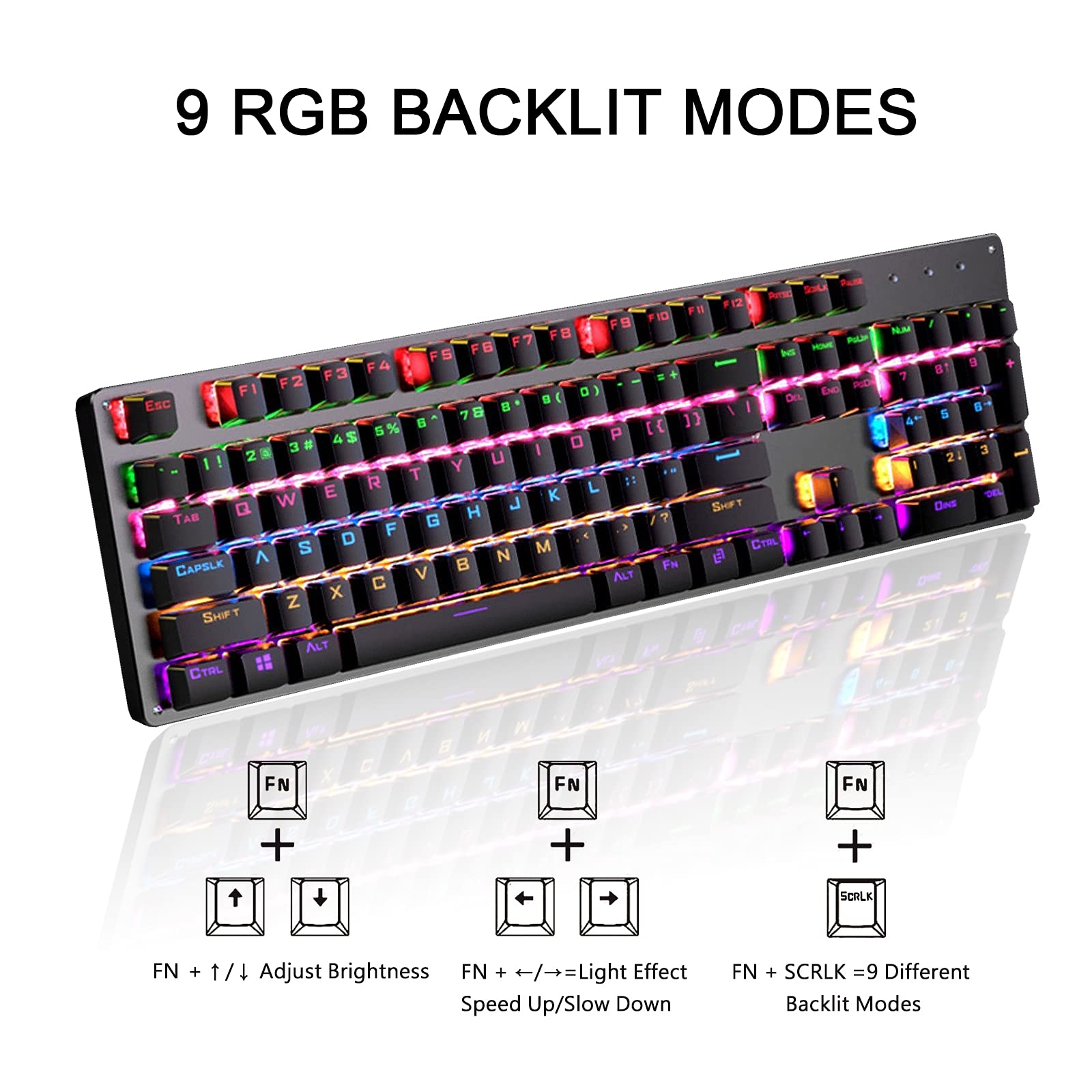 MiliPow Mechanical Gaming Keyboard, RGB104 Keys Rainbow LED Backlit Keyboard with Black Switches, Adjustable Tilt Legs/Durable Keycaps/Anti-Ghosting USB Wired Mechanical Keyboard for PC Mac Xbox Gamer