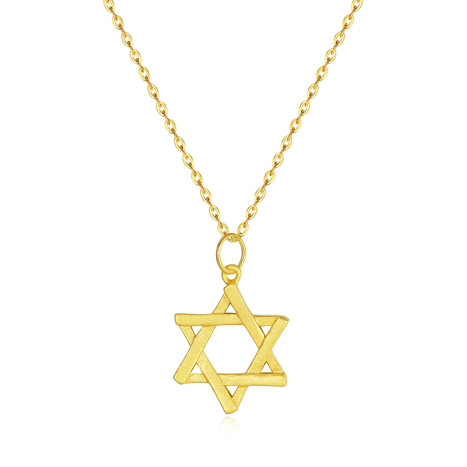 LAVISHE 14K Gold Plated 925 Sterling Silver Jewish Jewelry Star of David Necklace Matte Finish Brush Textured, 18"