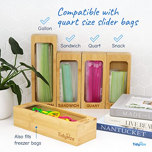 TidyHze Bamboo Ziplock Bag Organizer for Drawer, Baggie Holder, Food Storage Bag Organizer, Sandwich Bag Holders, Housewarming, Registry Wedding Registry, Premium Bamboo, Set of 5