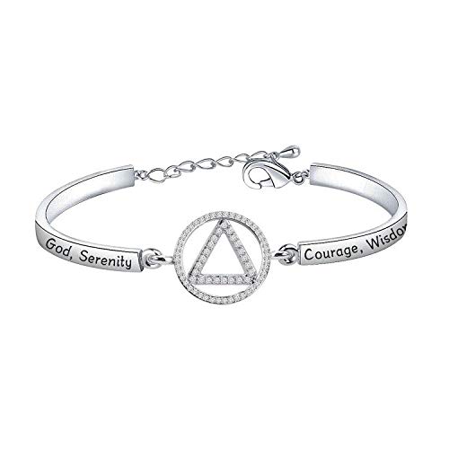 KUIYAI AA Recovery Bracelet Serenity Prayer Alcoholics Anonymous Jewelry Serenity Courage Wisdom Sobriety Gift (Silver Bracelet)