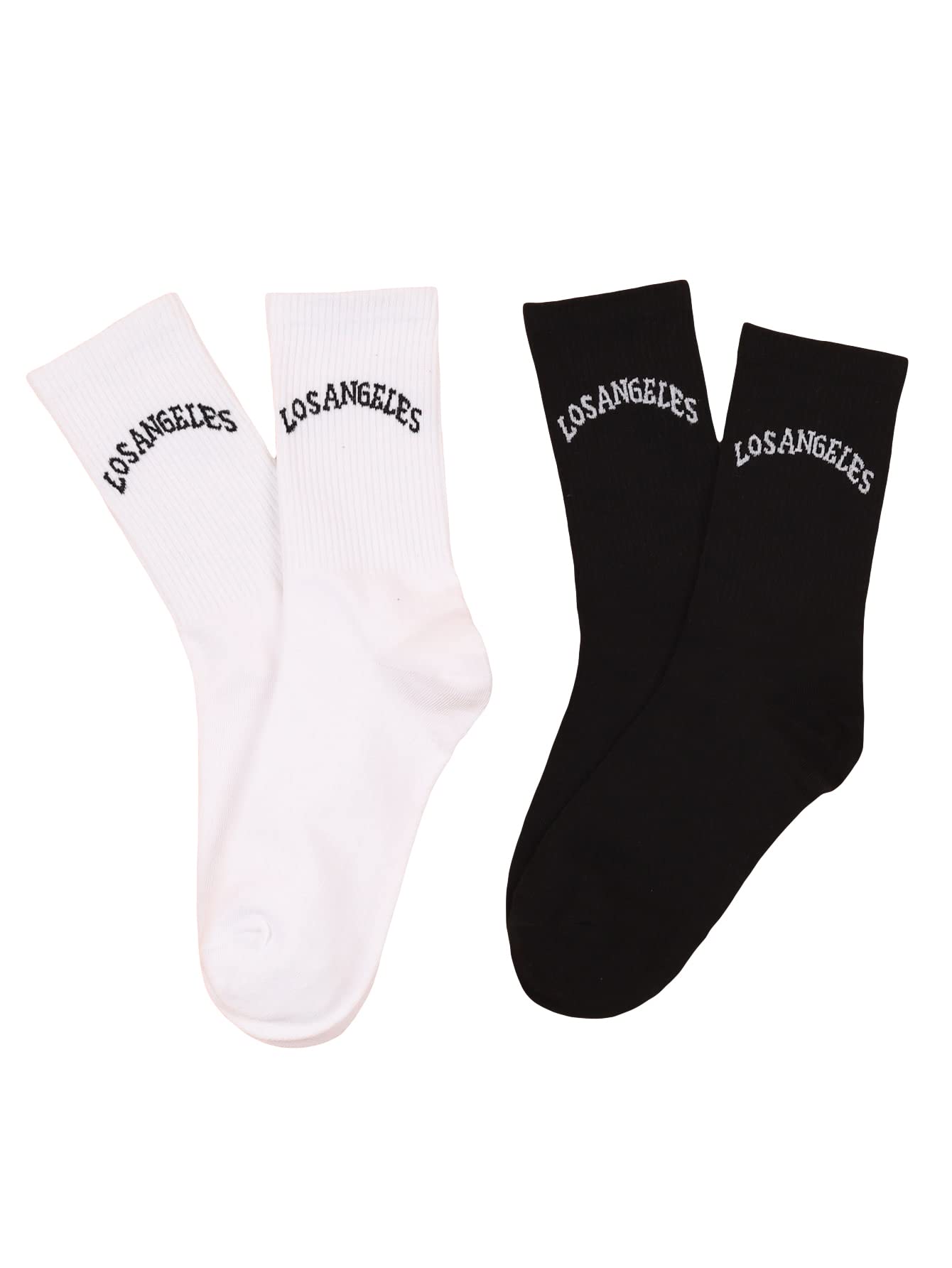 Milumia Women's 2 Pairs Letter Graphic Crew Socks Athletic Running Cushioned Socks Black and White One Size