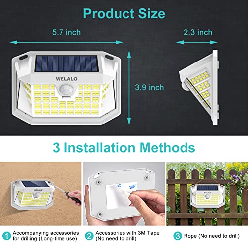 Solar Motion Sensor Lights Outdoor, [3 Modes/4 Pack/188 LED] 270° Wide Angle Lighting, Wireless Security Solar Powered Wall Lights, IP65 Waterproof Flood Lights for Fence Porch Yard Patio(White)