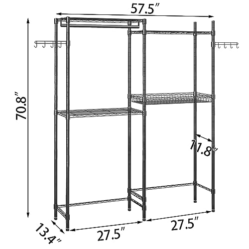 YEPOTUE Clothes Drying Rack, 4 Tiers Laundry Room Organization and Storage with Adjustable Shelves, Heavy-Duty Over Washer and Dryer Shelves Space Saver Closet Rack Towel Storage Black