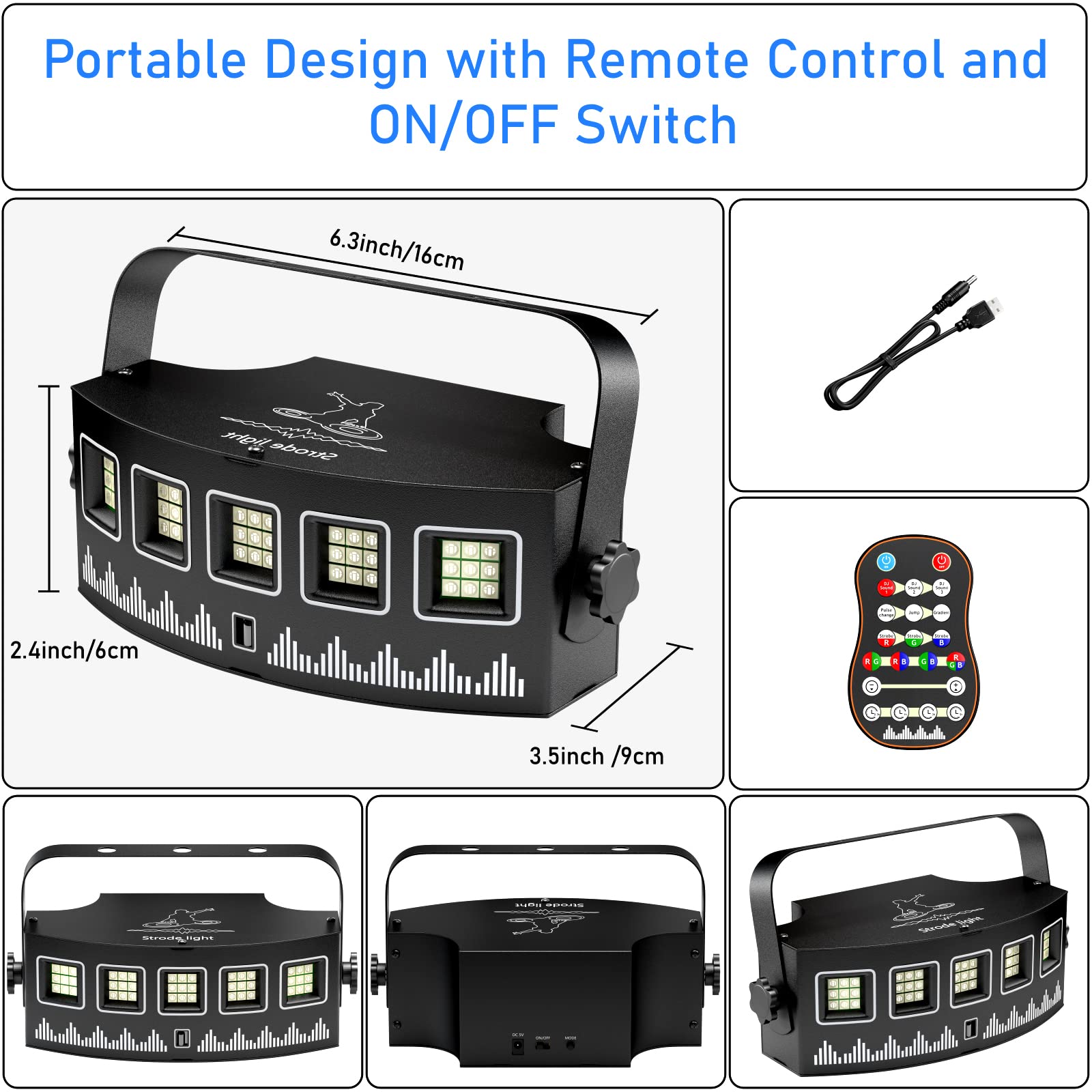 Mini Strobe Party Light, Hakuta 45 LEDs DJ Projector Lights Sound Activated with Remote, DJ Disco Stage Party Lights for Halloween, Christmas, Birthday, Wedding and Club