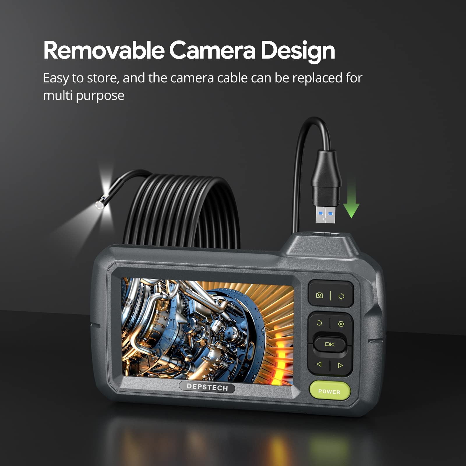Triple Lens Borescope, DEPSTECH 2.0MP Endoscope Camera with Light, 4.3'' Digital Video Inspection Camera, Flexible Scope Camera, Waterproof Snake Camera for Mechanic Automotive HVAC Tools-16.5ft