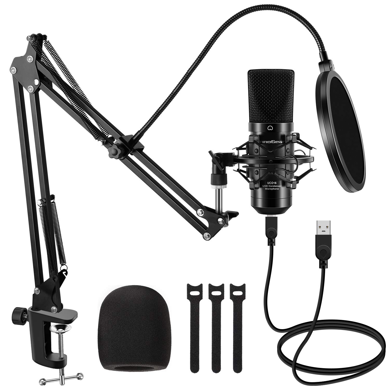 InnoGear USB Microphone, 192KHZ/24BIT Plug & Play PC Computer Professional Cardioid Mic for Mac Windows Vista, 7, 8.1, or 10 System with Mic Stand Shock Mount Pop Filter USB Cable