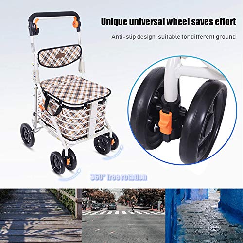 Walker with Seat and Wheels Rollators 4 Wheel with Seat Folding Lightweight Walking Aids Mobility Walkers with Padded Seat,Lockable Brakes and Carry Bag,Adjustable Height Gift for Mom Dad
