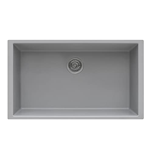 Ruvati 30 x 17 inch Granite Composite Undermount Single Bowl Kitchen Sink - Silver Gray - RVG2030GR