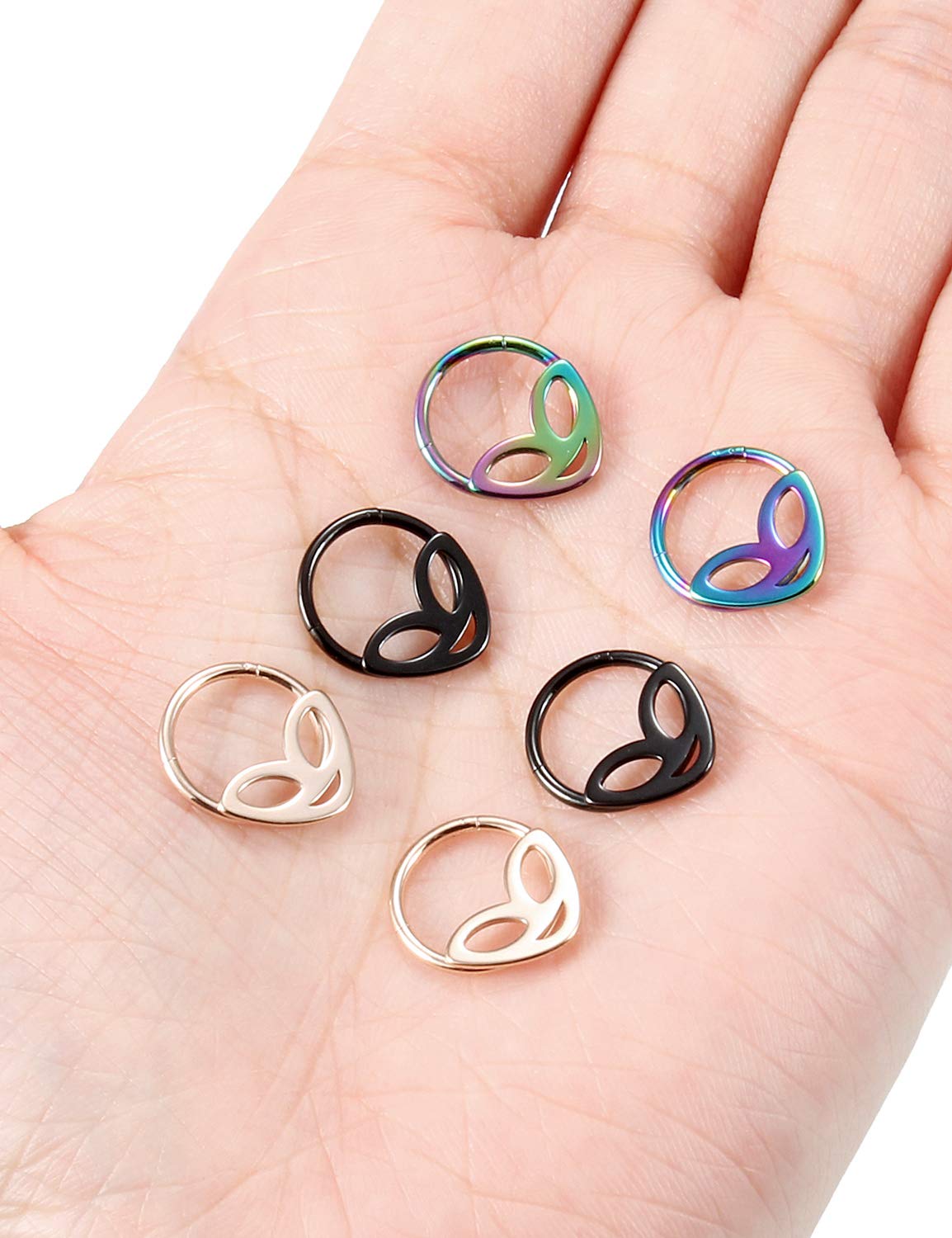 Kadogohno 16G Septum Ring (6 Pcs Hoop Rings) - 316L Stainless Steel, Clicker Closure, Multiple Colors, Inner Diameter 10mm, for Ear and Nose Piercing