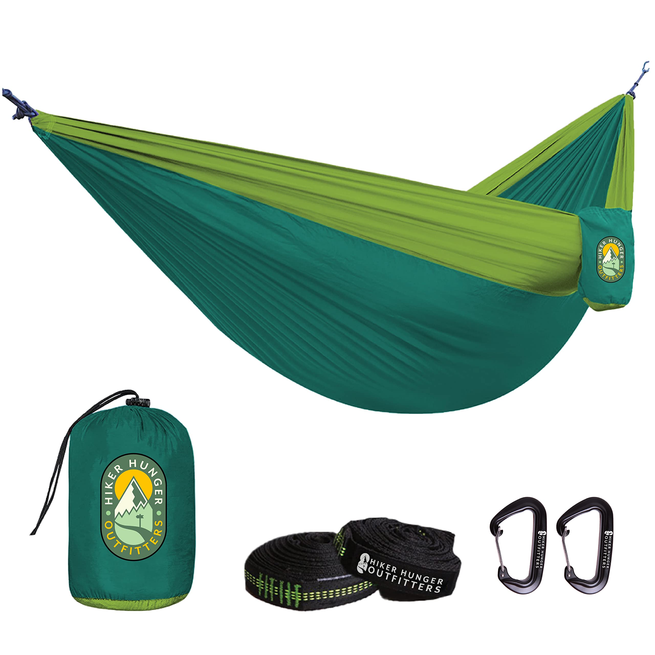 Hiker Hunger, 2 Person Hammock, Camping Hammock, Portable Hammock, Travel Hammock, Double Hammock w/Tree Straps & Carabiners, Perfect Kids Hammock