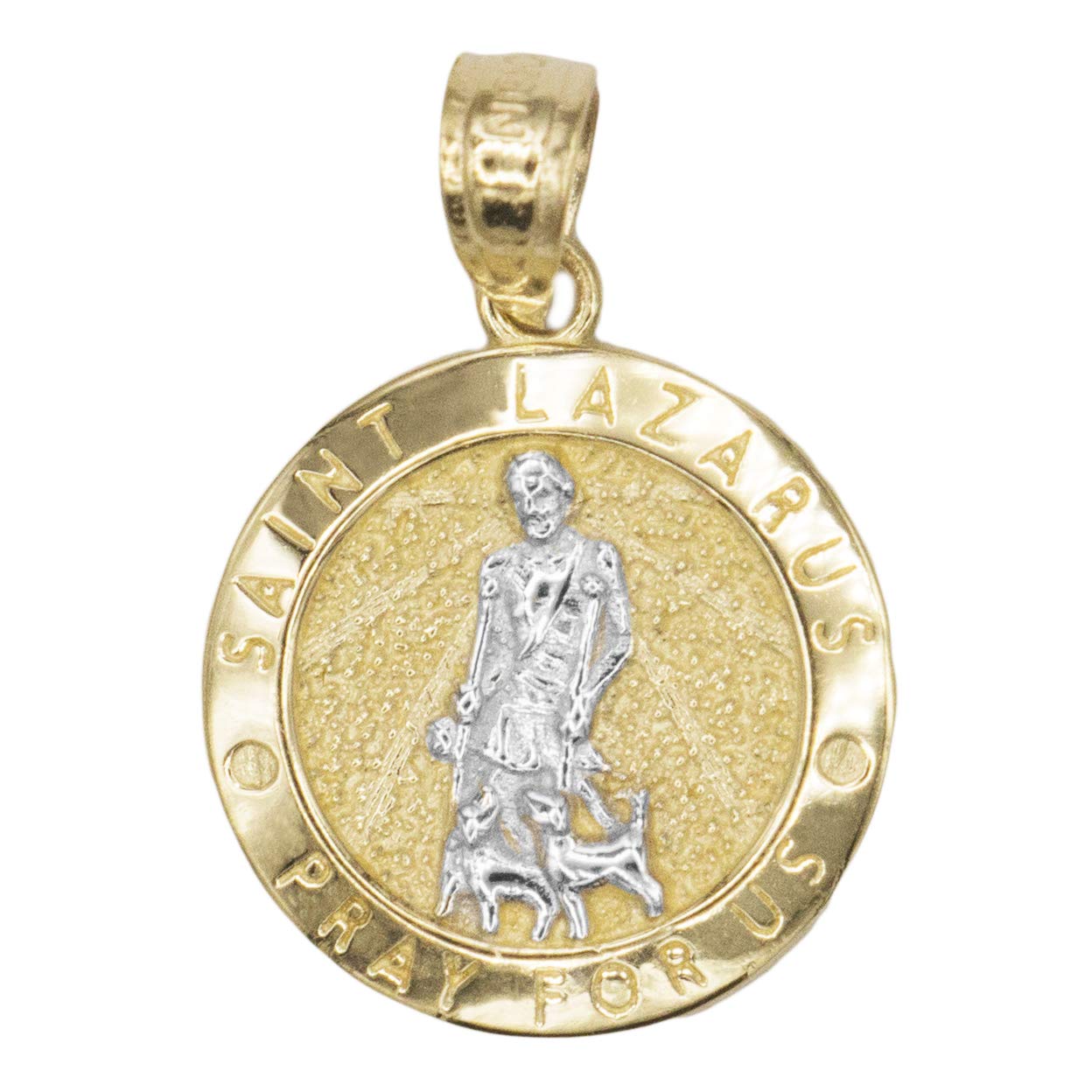 Ice on Fire Jewelry 10k Real Solid Yellow Gold Saint Lazarus Medal, Dainty Religious Charm