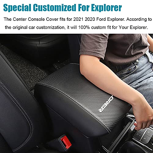 LEXLEY Armrest Box Cover Center Console Pad Waterproof Anti-Scratch Leather Protector Covers For Ford Explorer 2020 2021 2022 2023 2024-Carbon fiber