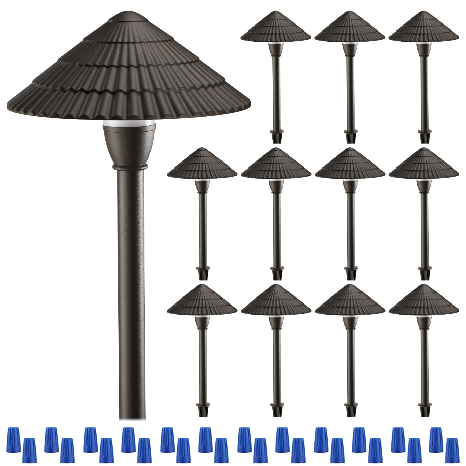 LEONLITE 12-Pack LED Low Voltage Landscape Lights, 3W Cast-Aluminum 12-24V Pathway Lights, 5000K Daylight Waterproof Path Lights, ETL Listed Landscape Lighting Wired for Yard Lawn, Bronze