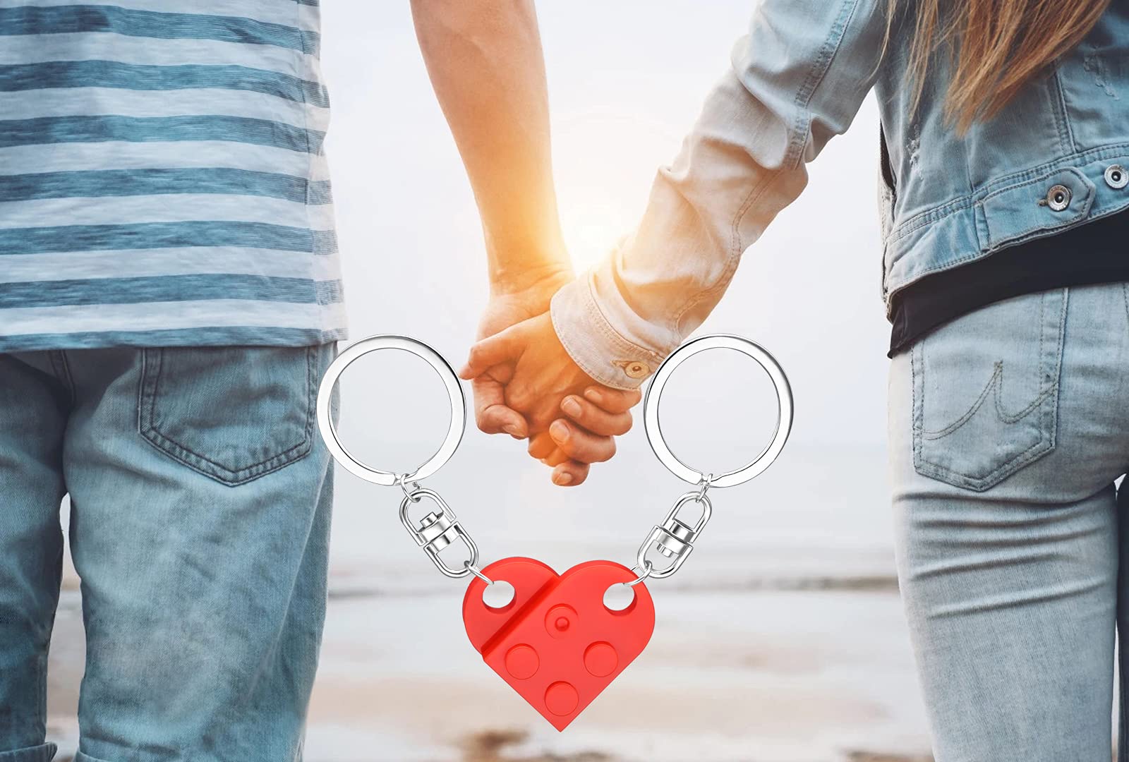 LGOUYGG Matching Brick Keychain for Couples, Cute Heart Shape Keychains Set, Sweet Gifts for Girlfriend Boyfriend Friendship (Red)