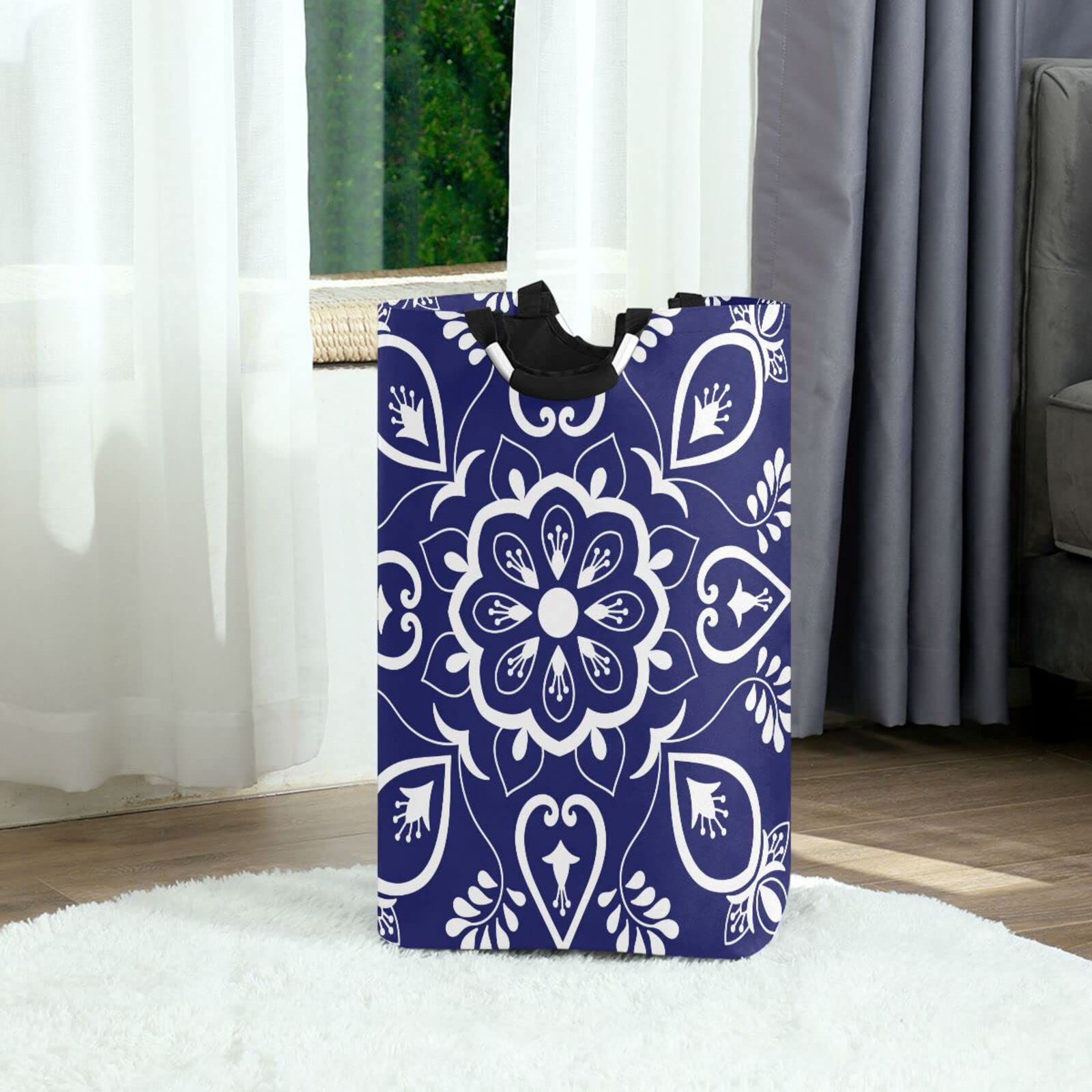 JUMBEAR Mexican Talavera Laundry Basket Collapsible Large Clothes Hamper Nursery Storage Bin with Handle for Bedroom, Bathroom, Dorm, Kids Room