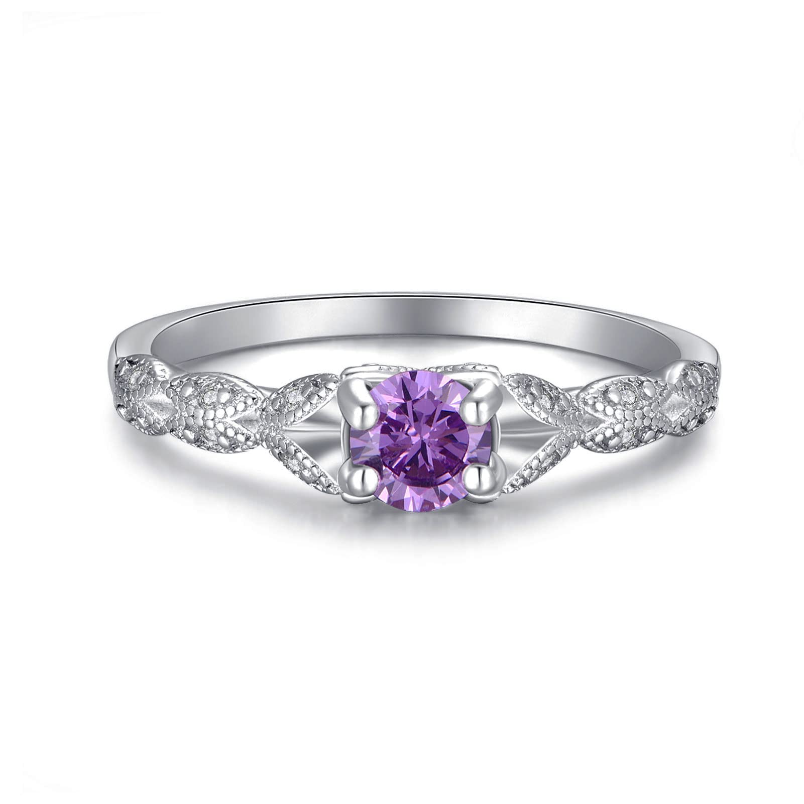 LUVJOO Amethyst Engagement Ring Silver Purple February Birthstone Rings Dainty Anniversary Promise Gift Size 6, Amethyst,Purple
