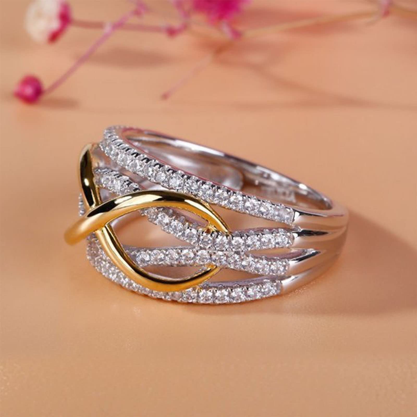MQINM Mother & Daughter Forever Linked Together Ring, Personalized Inspirational Jewelry Infinity Ring, 925 Silver Zirconia Cross Winding Ring, Gift for Mother & Daughter (Size : 8)