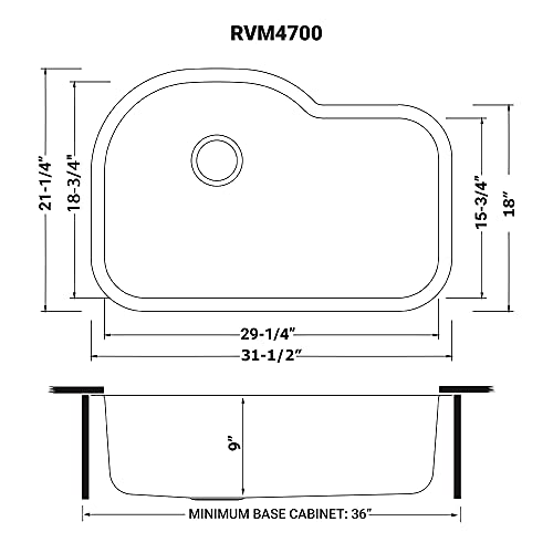 Ruvati RVM4700 Undermount 16 Gauge 31.5" Kitchen Sink Single Bowl