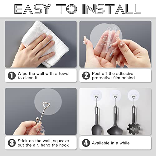ZOCONE 20 Pcs Transparent Large Adhesive Hooks with Plastic Razor Blade Scraper, Waterproof Stainless Steel Sticky Hooks for Hanging Heavy Duty, Wall Hangers Without Nails for Home Kitchen (Round)
