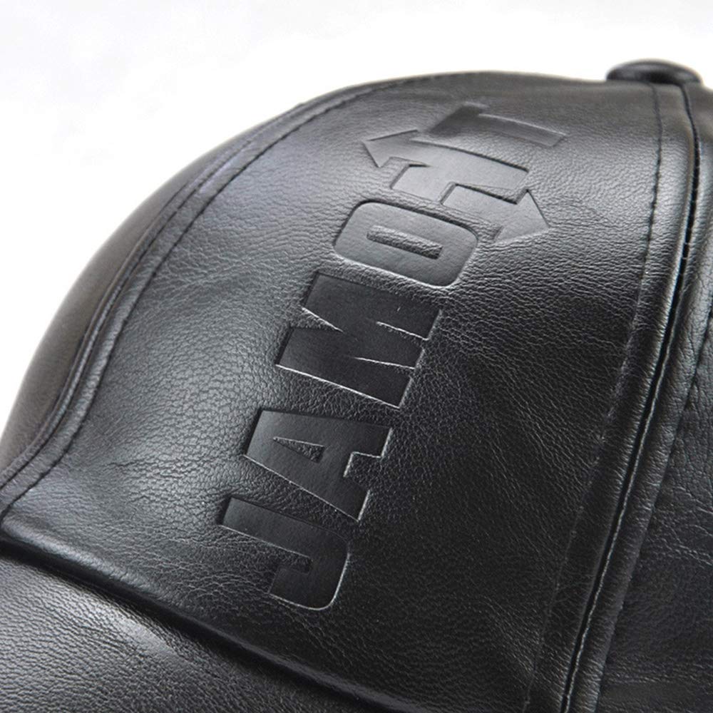JAMONT PU Leather Baseball Cap Casquette Flat Hat with Printed Letters (Dark Coffee)