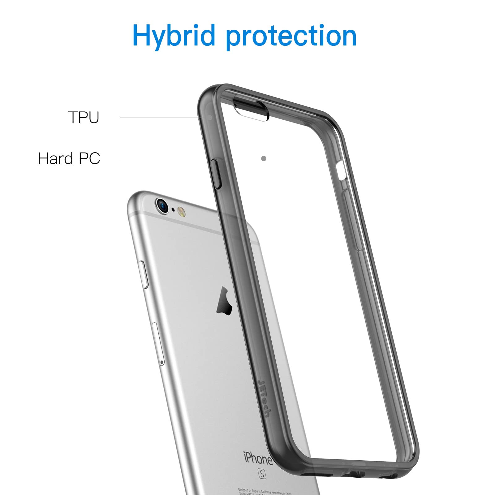 JETech Case for iPhone 6 Plus and iPhone 6s Plus 5.5-Inch, Non-Yellowing Shockproof Phone Bumper Cover, Anti-Scratch Clear Back (Gray)