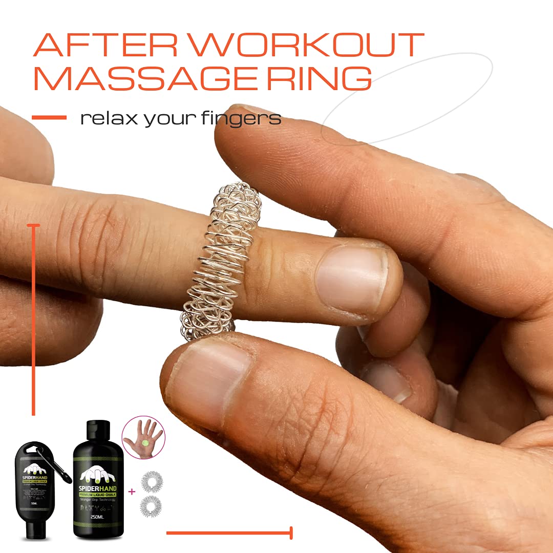 Liquid Chalk grip - Professional Hand Grip, Combo Kit 8.3 oz + 1.7 oz Travel Clip & rings massage, liquid chalk for weight lifting,For Gymnastics, Rock Climbing, ninja warrior, golf, Training & more.