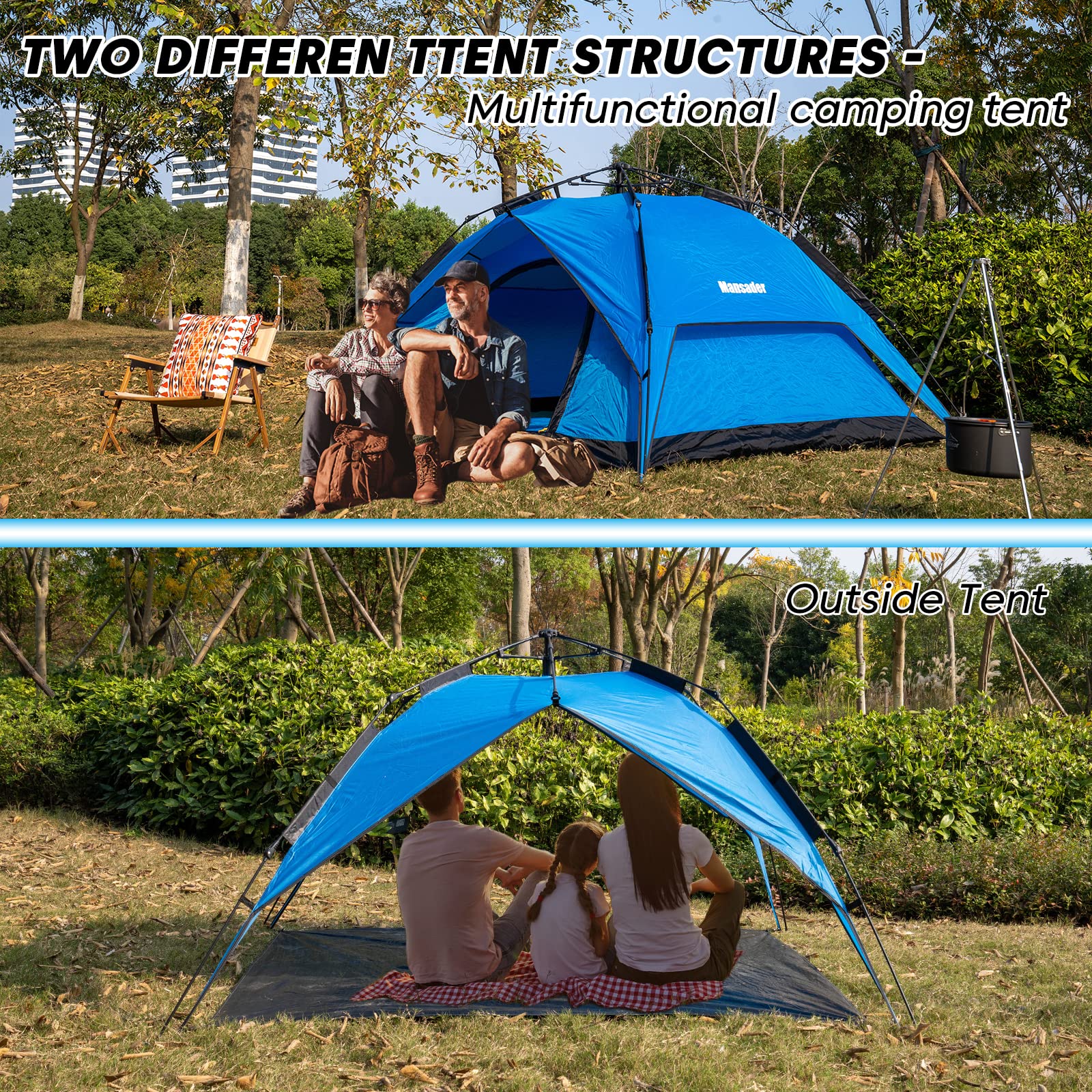 Mansader Pop Up Camping Tent 4 People Automatic Tents for Camping Instant Tent Waterproof Windproof for Camping Hiking Mountaineering