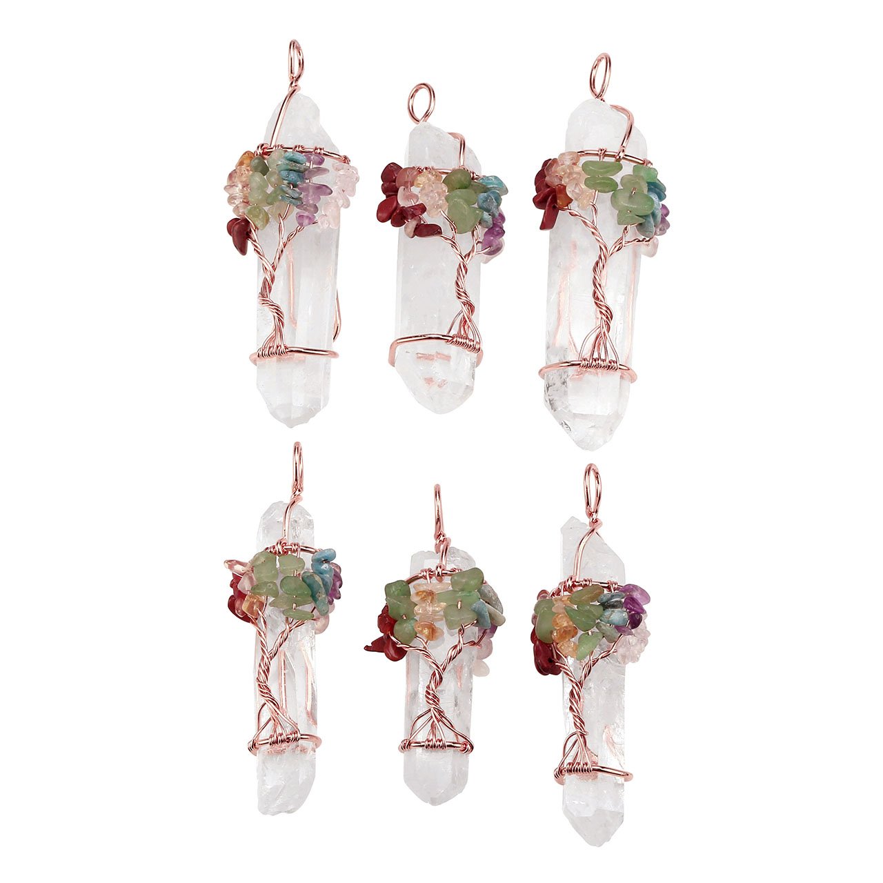 Jovivi 7 Chakra Gemstone Necklace Wire Wrapped Natural Clear Quartz & 7 Tumbled Stones Healing Crystal Point Pendant Necklace Mother's Day Gift
