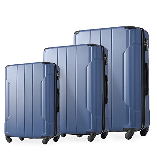 Merax Hardside Luggage Sets 3 Piece Luggage Set Carry On Expandable Luggage with TSA Lock Spinner Wheels for Men Women (Blue)