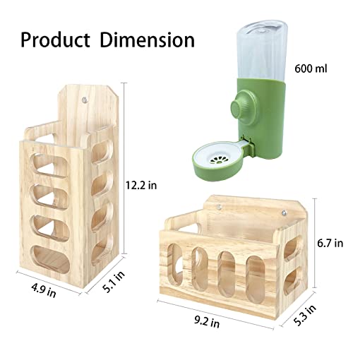 WEWAYKGJ Rabbit Hay Feeder Wooden Hay Rack Automatic Water Bottle Less Wasted Hay Feeder for Rabbit Bunny Chinchillas Guinea Pig Small Animal Supplies (Horizontal)