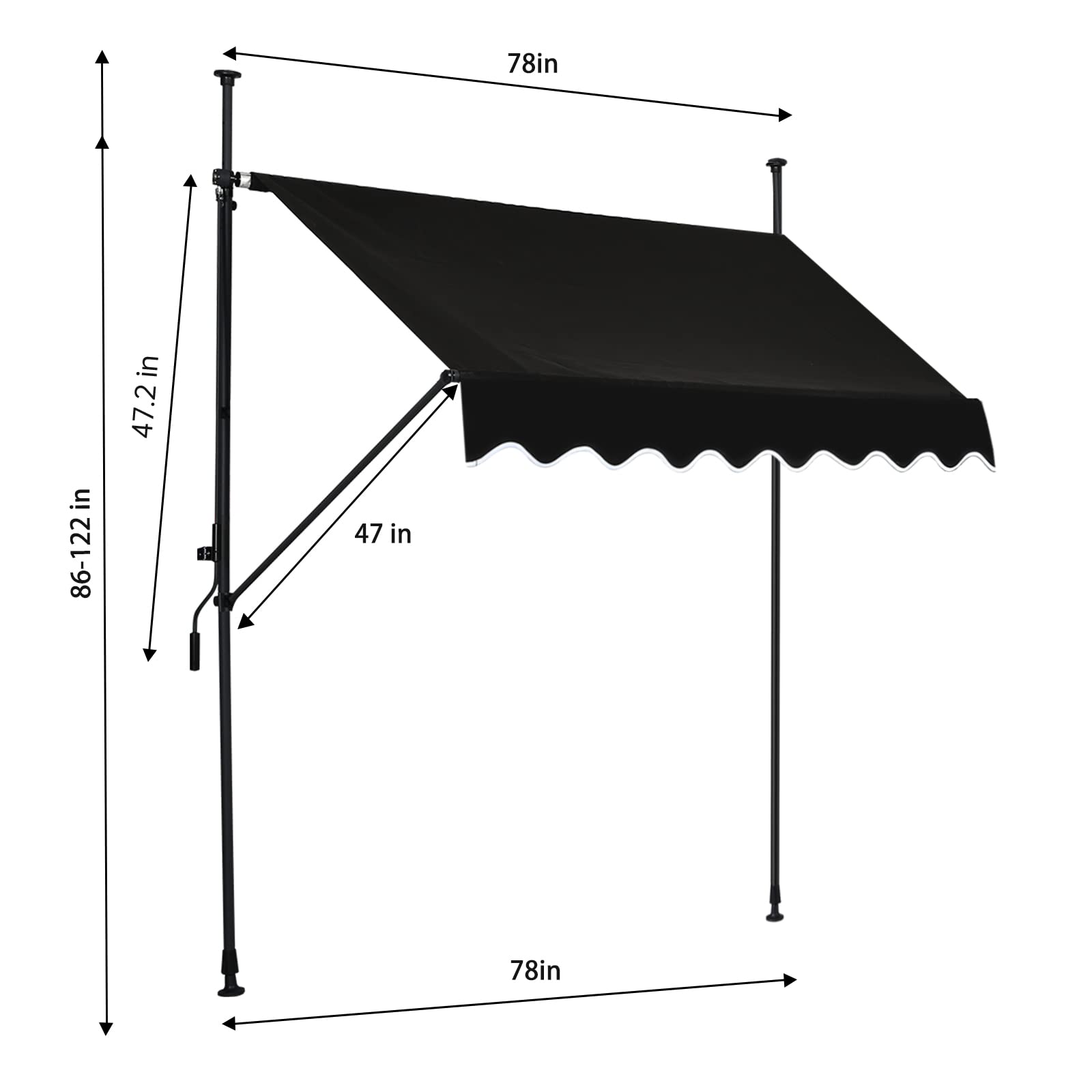 JEKITO Manual Retractable Awning – 78” Non-Screw Outdoor Sun Shade – Adjustable Pergola Shade Cover with UV Protection – 100% Polyester Made Outdoor Canopy – Ideal for Any Window or Door Black