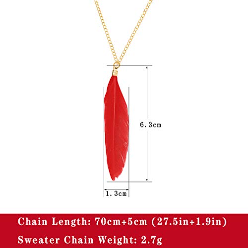 Is Never Enough Long Colorful Feather Pendant Necklace,Light Bird Feather Sweater Chain for Women Party Jewelry (C:red)