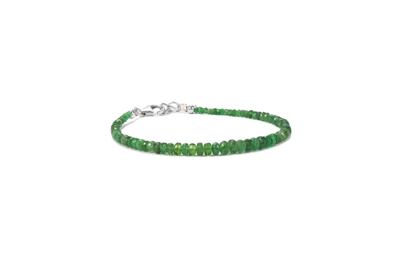 Natural Tsavorite Garnet Sterling Silver Bracelet 8 Inch, Faceted Rondelles Tsavorite Garnet Sterling Silver Jewelry, Adjustable Bracelet