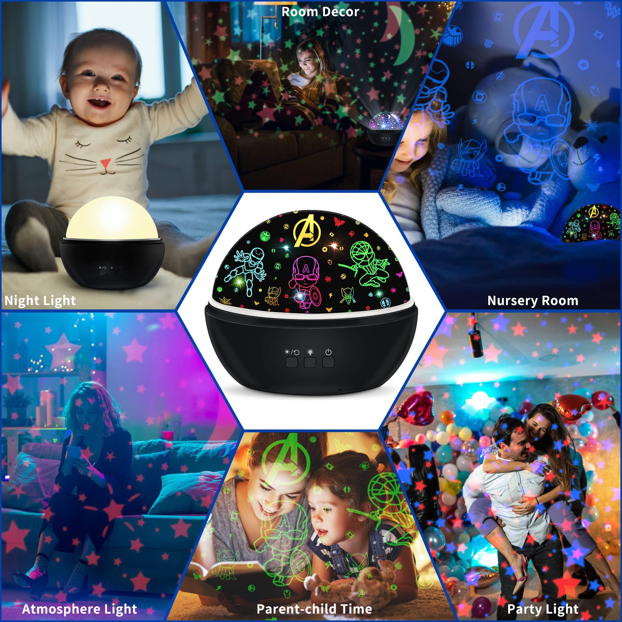 Star Projector Night Light for Kids Baby Night Light Projector with Timer Lamp for Sleeping Soother Nursery Bedroom Decor, Gift Toys for 2-10 Year Old Girls Boys - Black