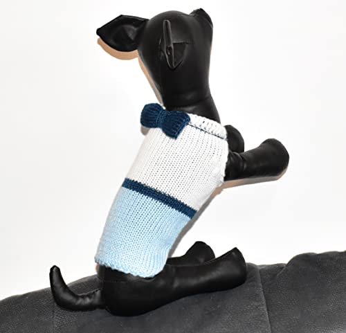 Tiny Dog Sweater Small Boy Teacup Dog Clothes Male Yorkie Chihuahua Clothing Mini Shih Tzu Outfit Pug Male - Knitted Puppy Costume with Ribbon Blue White (XXXS)