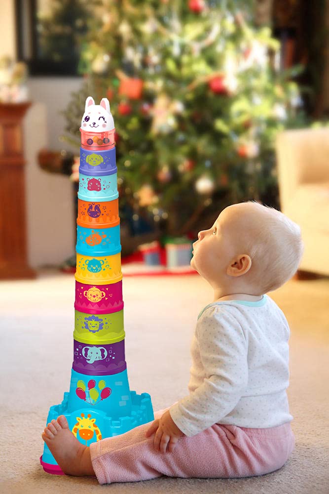 KIMI HOUSE 15 Pieces Stack Up Cup Toys, Early Development Toys, Stacking, Nesting, Sorting Cups and Rattle Shaker for Infants, Toddlers, Boys, Girls, Kids