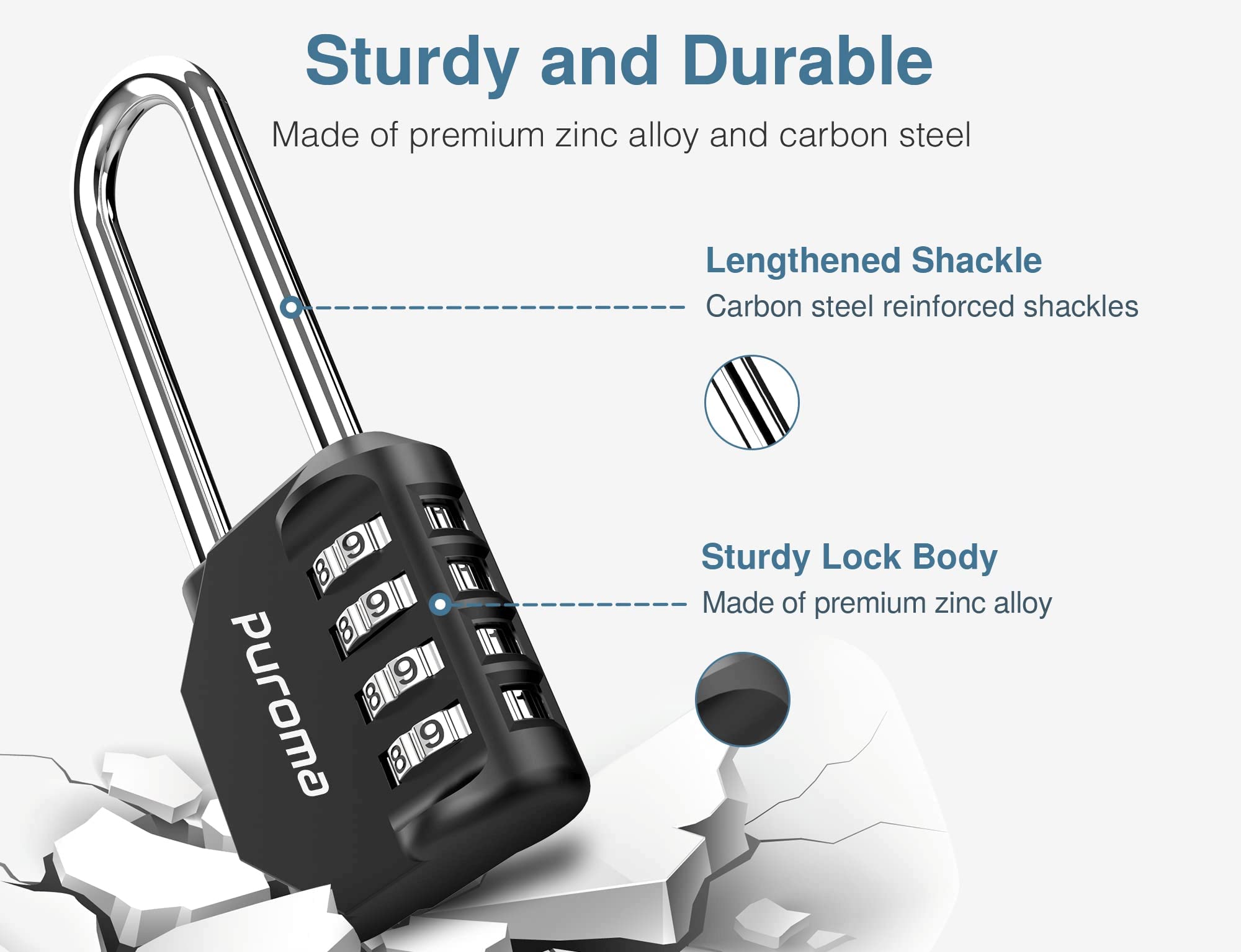 Puroma 2 Pack 2.6 Inch Long Shackle Combination Lock 4 Digit Outdoor Waterproof Padlock for School Gym Locker, Sports Locker, Fence, Gate, Toolbox, Case, Hasp Storage (Black)