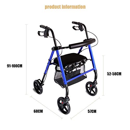 Steel Foldable Adult Transport Rollator Walker with 8” Wheels - Lightweight Walking and Mobility Aid with Seat and Pouch, Support up to 158kg/348lbs